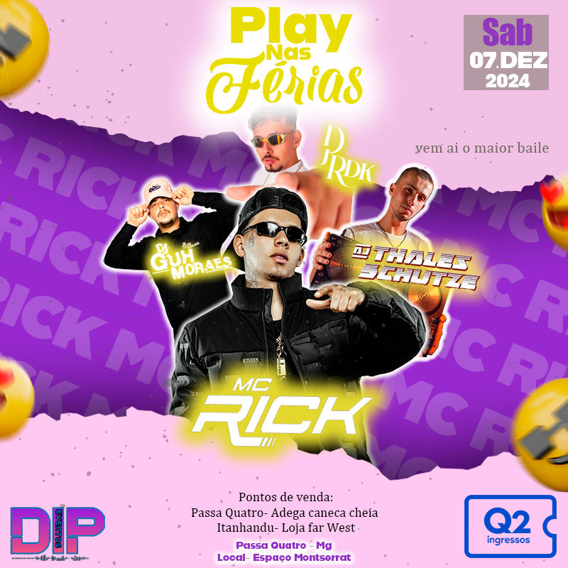 Play nas Férias com Mc Rick em Passa Quatro - Evento ON